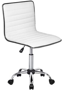 bossin adjustable home office chair, mid-back armless ribbed swivel task chair,vanity chair for small space, living room, make-up, studying (white)