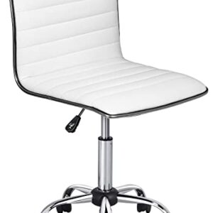 BOSSIN Adjustable Home Office Chair, Mid-Back Armless Ribbed Swivel Task Chair,Vanity Chair for Small Space, Living Room, Make-up, Studying (White)