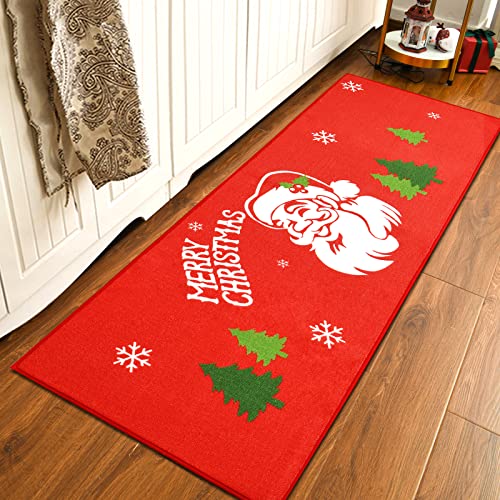 Andecor Merry Christmas Rug Red Runner Area Rugs for Hallway Anti-Slip Entryway Floor Doormat for Kitchen Fireplace Bedroom Dinning Room Party Home Decorations Carpet, 2 ft x 6 ft