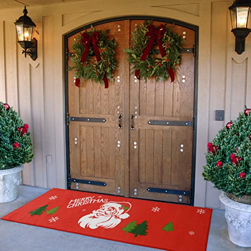 Andecor Merry Christmas Rug Red Runner Area Rugs for Hallway Anti-Slip Entryway Floor Doormat for Kitchen Fireplace Bedroom Dinning Room Party Home Decorations Carpet, 2 ft x 6 ft