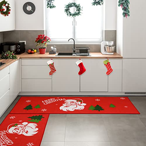 Andecor Merry Christmas Rug Red Runner Area Rugs for Hallway Anti-Slip Entryway Floor Doormat for Kitchen Fireplace Bedroom Dinning Room Party Home Decorations Carpet, 2 ft x 6 ft