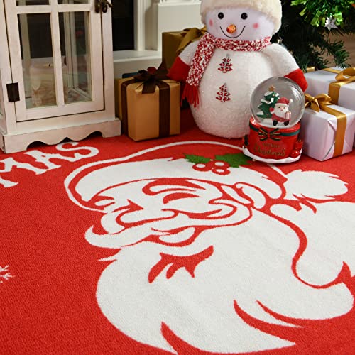 Andecor Merry Christmas Rug Red Runner Area Rugs for Hallway Anti-Slip Entryway Floor Doormat for Kitchen Fireplace Bedroom Dinning Room Party Home Decorations Carpet, 2 ft x 6 ft