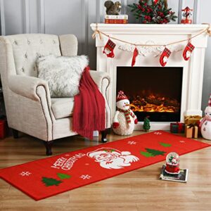 Andecor Merry Christmas Rug Red Runner Area Rugs for Hallway Anti-Slip Entryway Floor Doormat for Kitchen Fireplace Bedroom Dinning Room Party Home Decorations Carpet, 2 ft x 6 ft