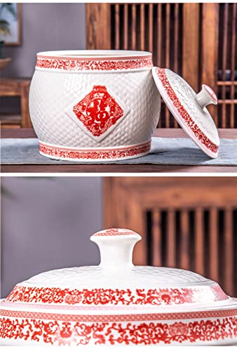 Food Dispenser Retro Ceramic Rice Bucket Cereal Storage Container Chinese Porcelain Grain Dispenser Suitable for Flour, Sugar, Coffee, Rice, Nuts, Snacks, Pet Food, Tea