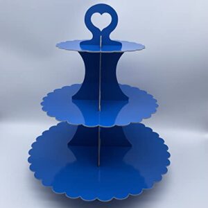 Cardboard Cupcake Stand 3- Tier Dessert Stand, Round Dessert Tree Display Tower 2 Pack, 3-Tier Cupcake Holder for Weddings, Blue Party Supplies, Birthday Party Wedding Anniversary