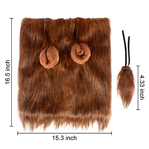 NEWBEA Lion Mane for Dog Costume, Realistic Funny Lion Wig for Medium to Large Sized Dogs, Halloween Fancy Dog Lion Mane (Dark Brown with Ear Tail)