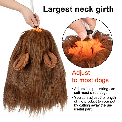 NEWBEA Lion Mane for Dog Costume, Realistic Funny Lion Wig for Medium to Large Sized Dogs, Halloween Fancy Dog Lion Mane (Dark Brown with Ear Tail)