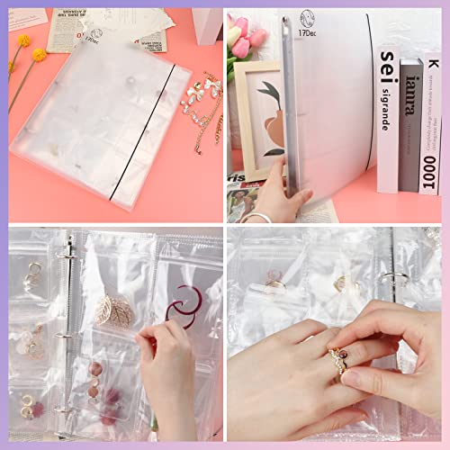 17Dec Extra Large Transparent Jewelry Storage Book Box with 300 Slots,Clear Travel Earring Jewelry Organizer Binder with Pocket,50 Plastic PVC Bag for Ring,Necklace,Bracelets,Stud