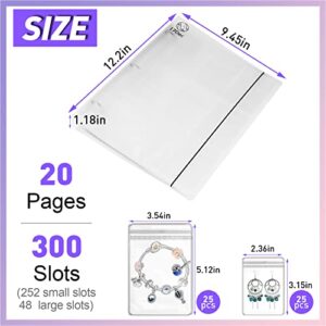 17Dec Extra Large Transparent Jewelry Storage Book Box with 300 Slots,Clear Travel Earring Jewelry Organizer Binder with Pocket,50 Plastic PVC Bag for Ring,Necklace,Bracelets,Stud