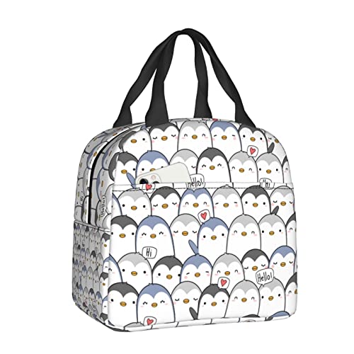 srufqsi Cute Penguin Greeting Lunch Bag Insulated Water-Resistant Tote Bag Reusable Lunch Box For Picnic Travel