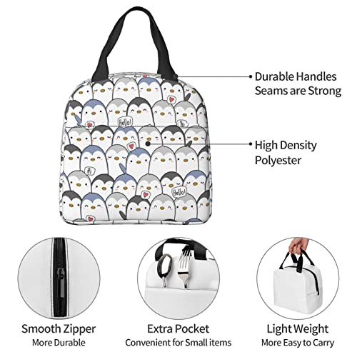 srufqsi Cute Penguin Greeting Lunch Bag Insulated Water-Resistant Tote Bag Reusable Lunch Box For Picnic Travel