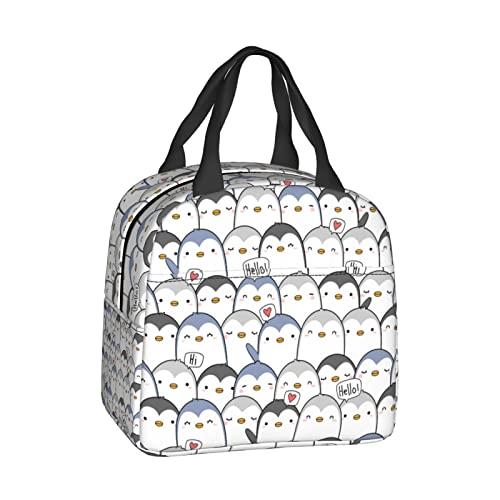 srufqsi Cute Penguin Greeting Lunch Bag Insulated Water-Resistant Tote Bag Reusable Lunch Box For Picnic Travel