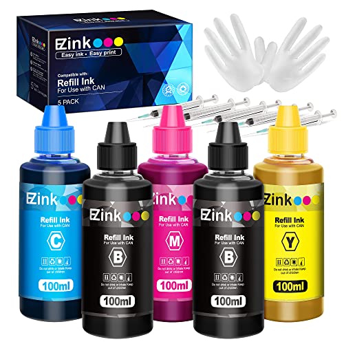 E-Z Ink (TM Refill Ink 5x100ml for CAN 250 251 270 271 280 281 225 226 1200 2200 PG210 PG245 CL246 PG240 CL241 Refillable Ink Bottle Compatible with CAN Printer (Black, Cyan, Magenta, Yellow)