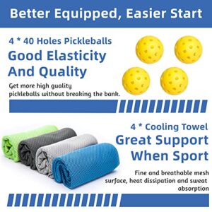 Pickleball Set with 4 Premium Wood Pickleball Paddles, 4 Pickleball Balls, 4 Cooling Towels & Carry Bag, Pickleball Rackets with Ergonomic Cushion Grip, Gifts for Men Women