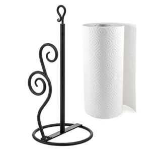 mygift matte black metal paper towel holder countertop standing paper towel roll dispenser for kitchen bathroom with vintage scrollwork design