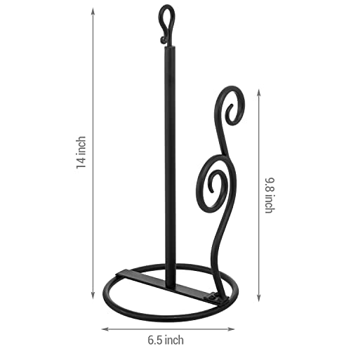 MyGift Matte Black Metal Paper Towel Holder Countertop Standing Paper Towel Roll Dispenser for Kitchen Bathroom with Vintage Scrollwork Design