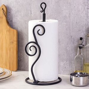 MyGift Matte Black Metal Paper Towel Holder Countertop Standing Paper Towel Roll Dispenser for Kitchen Bathroom with Vintage Scrollwork Design