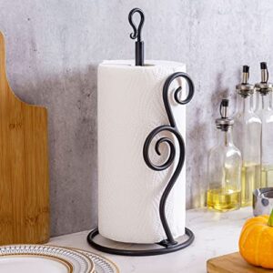 MyGift Matte Black Metal Paper Towel Holder Countertop Standing Paper Towel Roll Dispenser for Kitchen Bathroom with Vintage Scrollwork Design