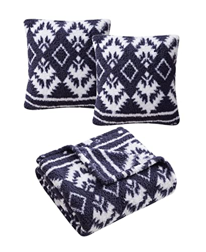 Morgan Home Holiday Prints 3 Pack Decorative Pillows & Throw - Navy fair isle