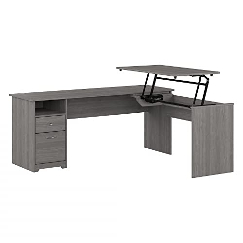 Bush Furniture L Shaped Desk with Drawers and Lift-n-Lock | Cabot Collection Sit to Stand Corner Table with Storage, 72W, Modern Gray