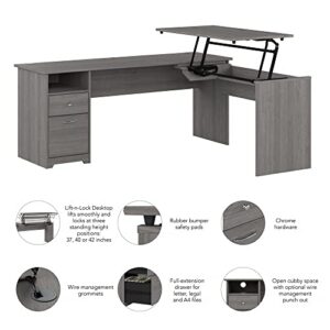 Bush Furniture L Shaped Desk with Drawers and Lift-n-Lock | Cabot Collection Sit to Stand Corner Table with Storage, 72W, Modern Gray