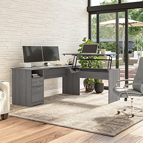 Bush Furniture L Shaped Desk with Drawers and Lift-n-Lock | Cabot Collection Sit to Stand Corner Table with Storage, 72W, Modern Gray