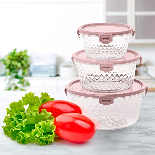 Plasvale Food Storage Plastic Containers Set of Crystal Line - 6 Pieces - Microwave, Freezer and Dishwasher Safe - BPA Free (Rose)