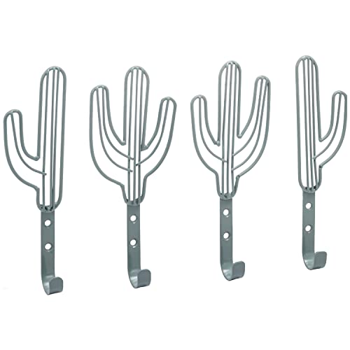 MyGift Wall Mounted Green Metal Coat Hooks with Cute Cactus Shaped Design, Decorative Hooks for Hanging Hat, Coat, Towel, Leash, Laynard, Set of 6