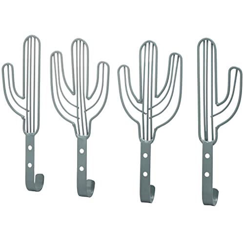 MyGift Wall Mounted Green Metal Coat Hooks with Cute Cactus Shaped Design, Decorative Hooks for Hanging Hat, Coat, Towel, Leash, Laynard, Set of 6