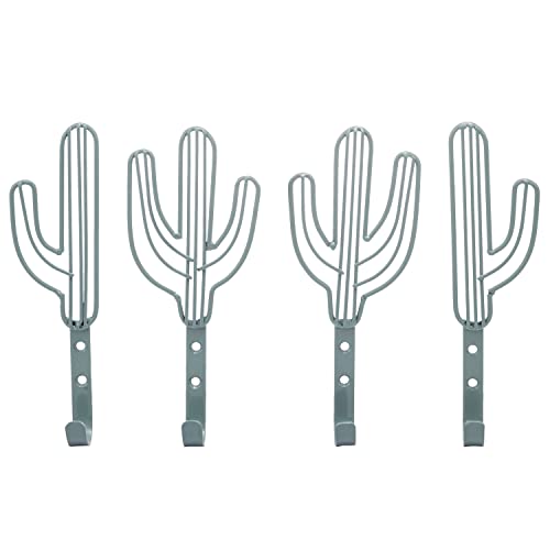 MyGift Wall Mounted Green Metal Coat Hooks with Cute Cactus Shaped Design, Decorative Hooks for Hanging Hat, Coat, Towel, Leash, Laynard, Set of 6