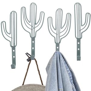 MyGift Wall Mounted Green Metal Coat Hooks with Cute Cactus Shaped Design, Decorative Hooks for Hanging Hat, Coat, Towel, Leash, Laynard, Set of 6