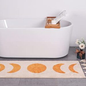 LABEND HOME Half Moon Bohemian Area Rugs, Moon Phases Bath Mat with Tassels for Bathroom, Bedroom, College, Dorm, Boho Room Décor, Beige Neutral Creamy Orange 20x60