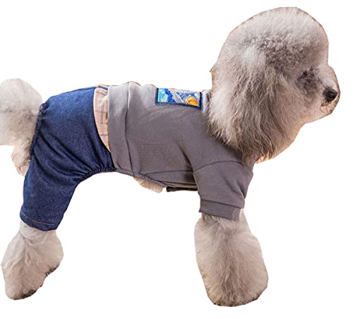 LaidaPets Pet Clothes Dog Warm Embroidery Jacket Jeans, Puppy Cat Cold Weather Coat Dog Clothes for Small Medium Dogs