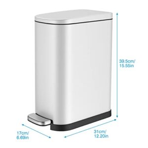 BETHEBEST 10 Liter/ 2.6 Gallon Small Trash Can with Lid,Rectangular Foot Pedal Trash Bin with Removable Inner Bucket for Bathroom,Bedroom,Office(White)