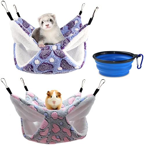 LROEZR 2 Pcs Pet Ferrets Hanging Hammock Small Animal Guinea Pig Rat Hamster Hanging Bunk Bed Hammock Cage Toy for Hamster Chinchilla Rat Sugar Glider Parrot Guinea Pig Hideout Sleep Play