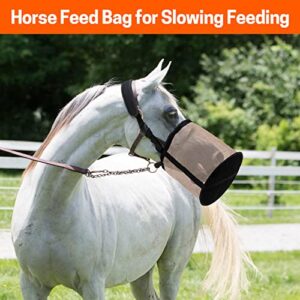 ZELARMAN Horse Feed Bag, Durable Feed Rite Bag, Heavy Duty Mesh Bag for Horses. Grain Feed Bag with Adjustable Stretchy Headstall Strap