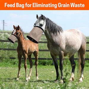 ZELARMAN Horse Feed Bag, Durable Feed Rite Bag, Heavy Duty Mesh Bag for Horses. Grain Feed Bag with Adjustable Stretchy Headstall Strap