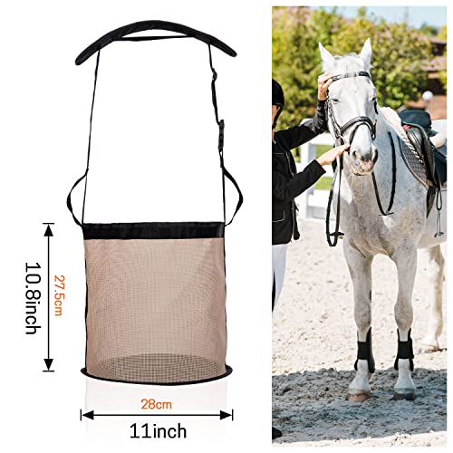 ZELARMAN Horse Feed Bag, Durable Feed Rite Bag, Heavy Duty Mesh Bag for Horses. Grain Feed Bag with Adjustable Stretchy Headstall Strap