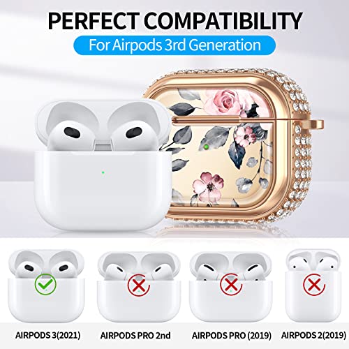 VMORO Airpods 3 Case Cover, Compatible with AirPods 3rd Generation Case for Women Girls, AirPods 3rd Generation Case 2021 Protective Hard Airpod Case Cover with Keychain, Front LED Visible