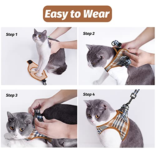 FAYOGOO Cat Harness and Leash Set for Walking Escape Proof (Medium, Brown)