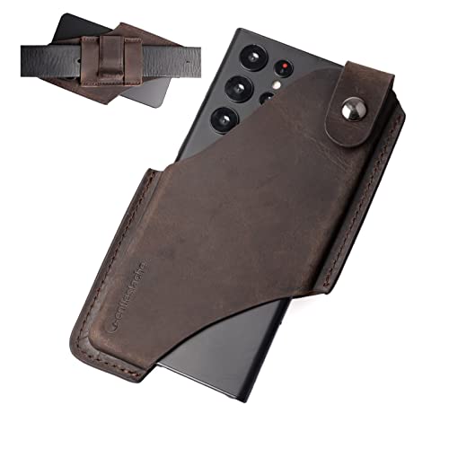 Gentlestache Leather Cell Phone Holster with Belt Clip,Leather Phone Pouch for iPhone Samsung Motorola,Belt Case with Belt Loops,Leather Phone Case on Belt,Cell Phone Sheath,Large Size,Darkbrown