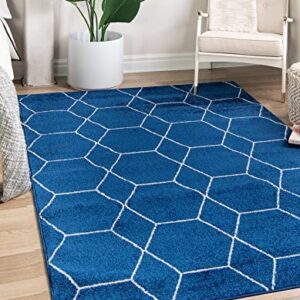 Rugs.com Lattice Frieze Collection Rug – 9' x 12' Navy Blue Medium Rug Perfect for Living Rooms, Large Dining Rooms, Open Floorplans