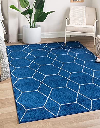 Rugs.com Lattice Frieze Collection Rug – 9' x 12' Navy Blue Medium Rug Perfect for Living Rooms, Large Dining Rooms, Open Floorplans