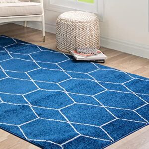 Rugs.com Lattice Frieze Collection Rug – 9' x 12' Navy Blue Medium Rug Perfect for Living Rooms, Large Dining Rooms, Open Floorplans