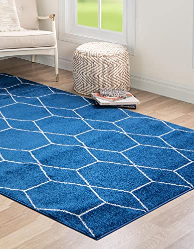 Rugs.com Lattice Frieze Collection Rug – 9' x 12' Navy Blue Medium Rug Perfect for Living Rooms, Large Dining Rooms, Open Floorplans