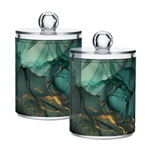 2 pack qtip holder organizer dispenser turquoise green marble bathroom storage canister cotton ball holder bathroom containers for cotton swabs/pads/floss