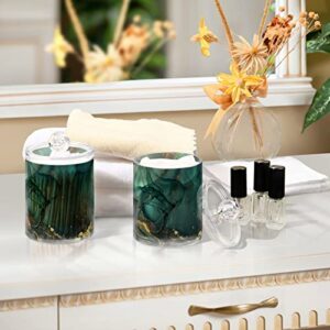 2 Pack Qtip Holder Organizer Dispenser Turquoise Green Marble Bathroom Storage Canister Cotton Ball Holder Bathroom Containers for Cotton Swabs/Pads/Floss