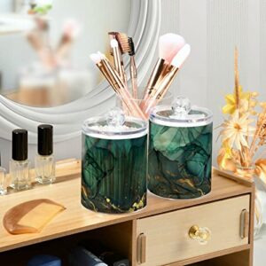 2 Pack Qtip Holder Organizer Dispenser Turquoise Green Marble Bathroom Storage Canister Cotton Ball Holder Bathroom Containers for Cotton Swabs/Pads/Floss