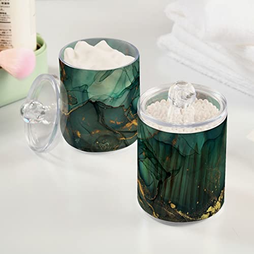 2 Pack Qtip Holder Organizer Dispenser Turquoise Green Marble Bathroom Storage Canister Cotton Ball Holder Bathroom Containers for Cotton Swabs/Pads/Floss