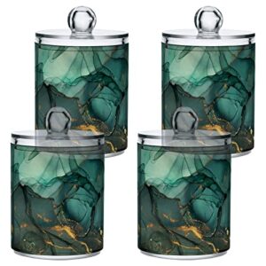 2 Pack Qtip Holder Organizer Dispenser Turquoise Green Marble Bathroom Storage Canister Cotton Ball Holder Bathroom Containers for Cotton Swabs/Pads/Floss